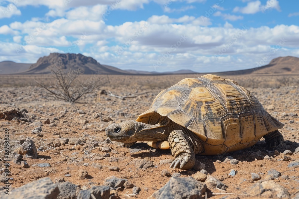 Landscapes sturdy tortoises roam, resilient shells protecting against ...