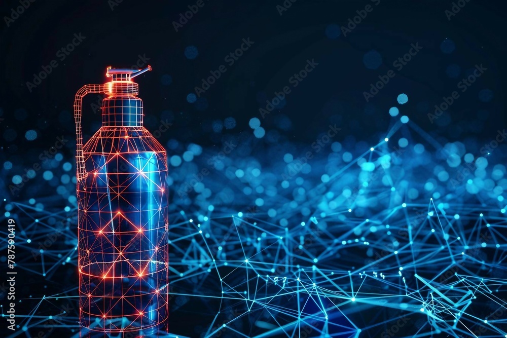 digital smart blue fire extinguisher with glowing data streams, ai in ...