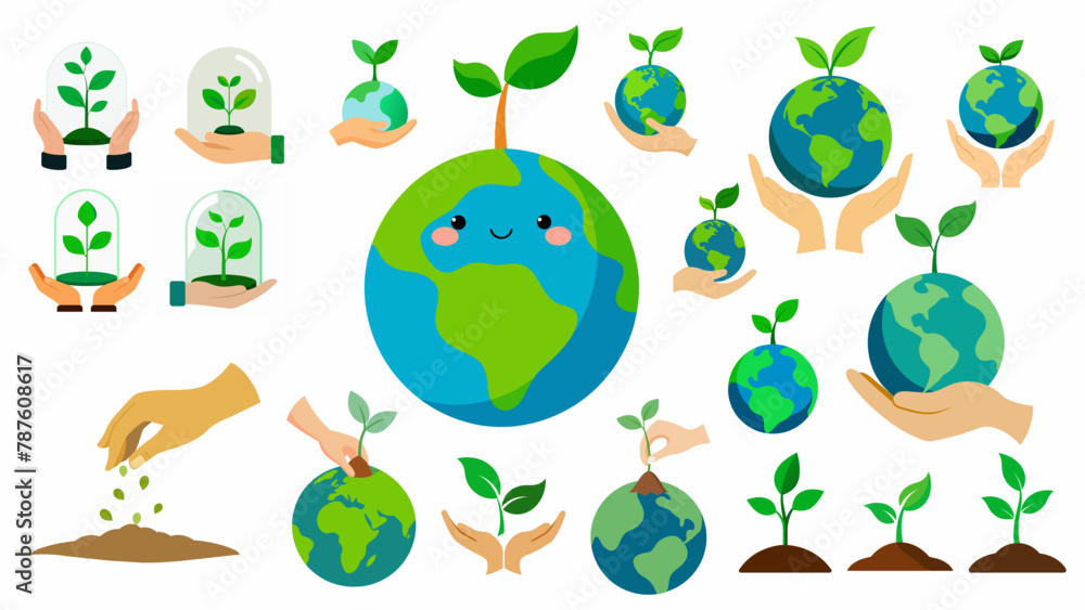 World earth day symbol set. Earth day eco organic concept bundle. Earth ...