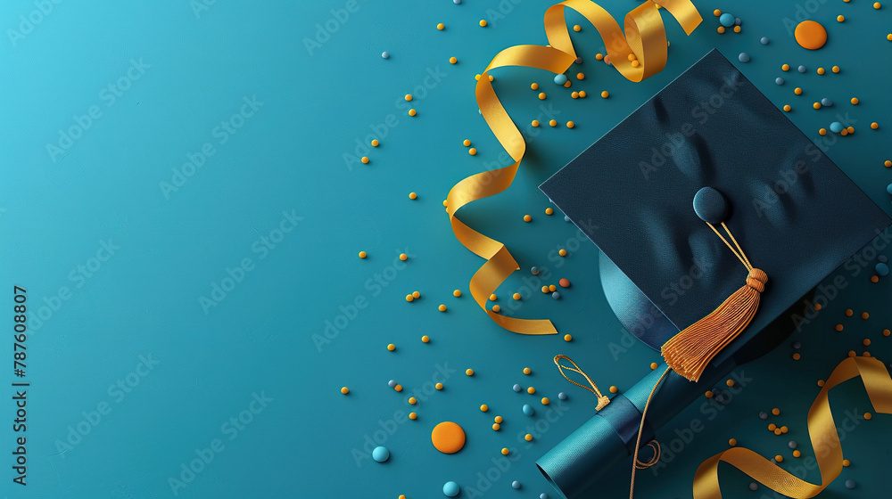 graduation cap or hat with degree on blue background , convocation day ...