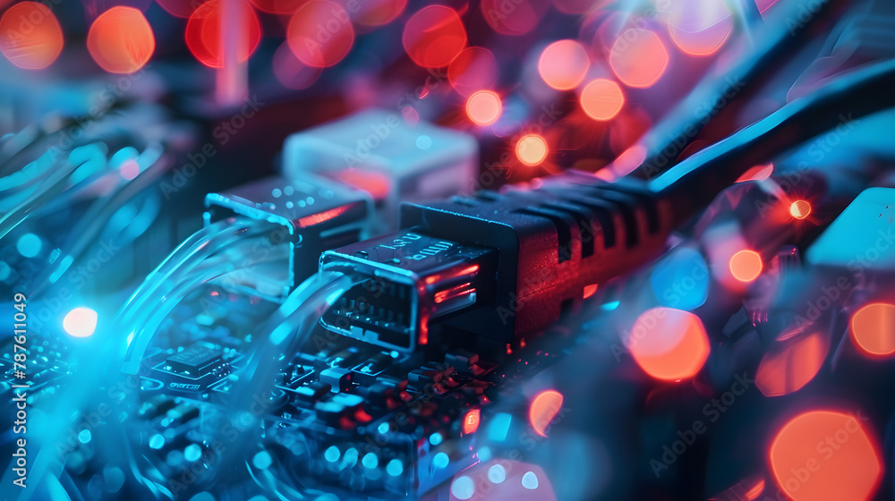 Close-up of network cables with a fiber optical background ...