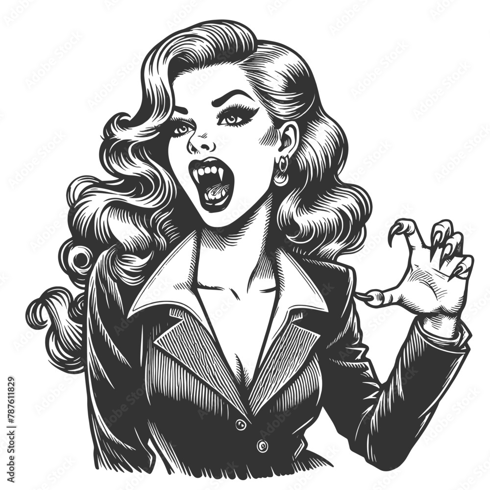 vampire pin-up girl sketch engraving generative ai fictional character ...