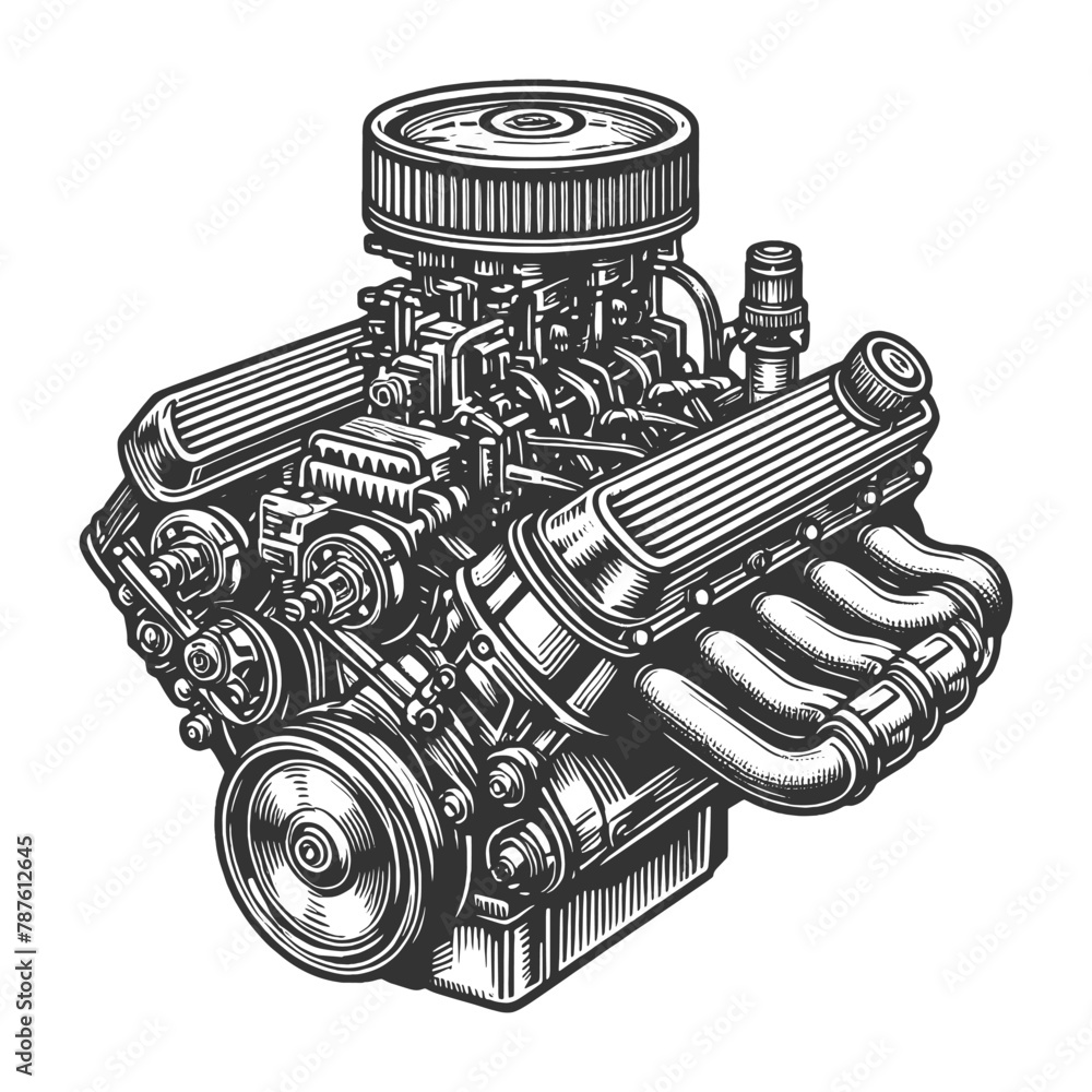 detailed classic car engine with exposed components, representing ...