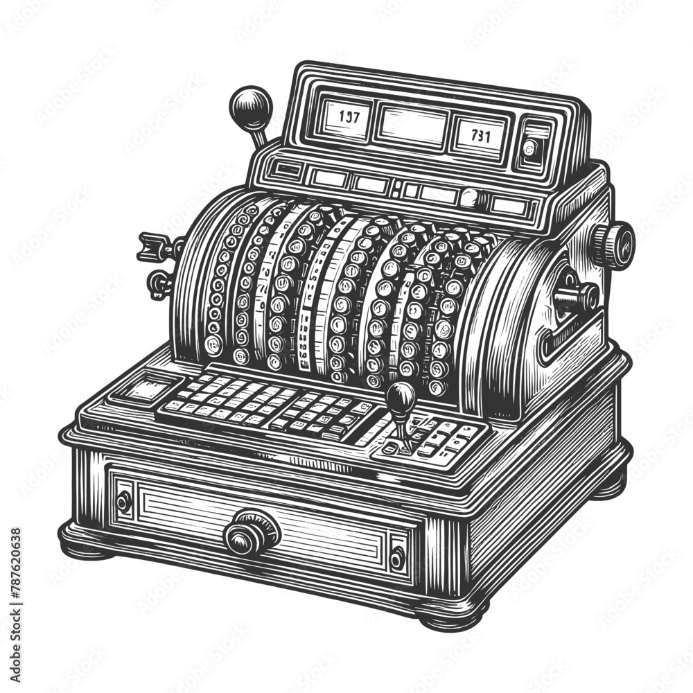 vintage mechanical cash register with multiple dials and a numeric ...