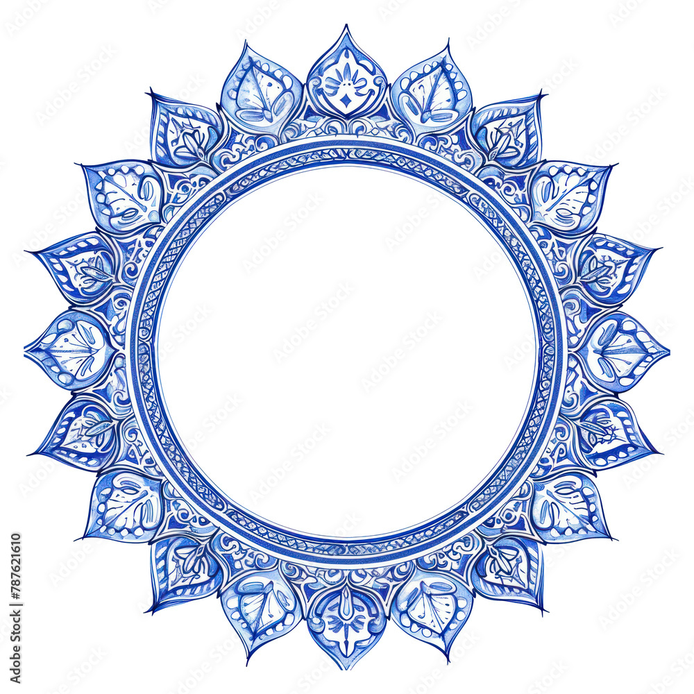 PNG Circle frame of Islamic pattern blue white background architecture ...