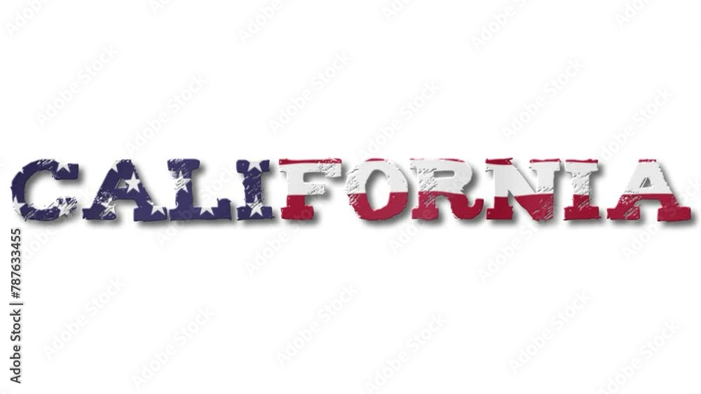 California Text with USA Flag Waving Inside. Seamless Loop Animation on ...