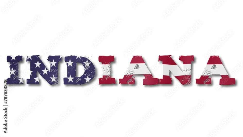 Indiana Text with USA Flag Waving Inside. Seamless Loop Animation on ...