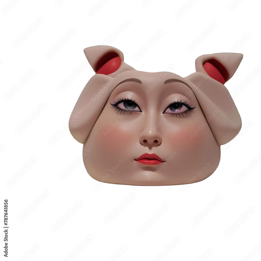 Adorable pig-headed character who shows a languid smile, charming eyes ...