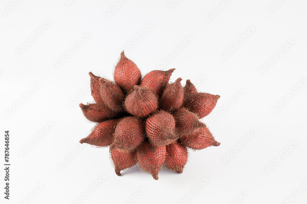 Salak snake fruit on white background. Isolated whole and halved sweet ...