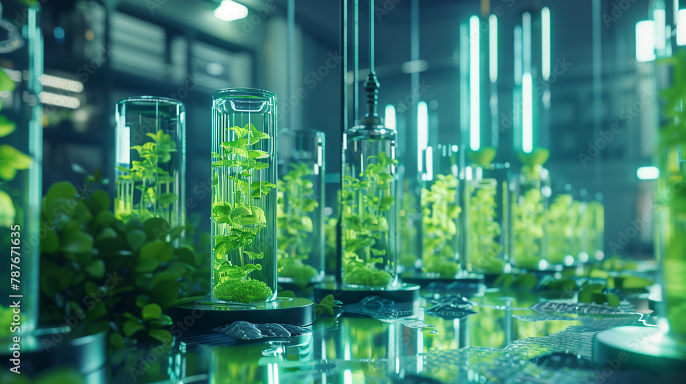 Futuristic Agricultural algae farm future of food. Healthy and sustainable growth of seaweed ...