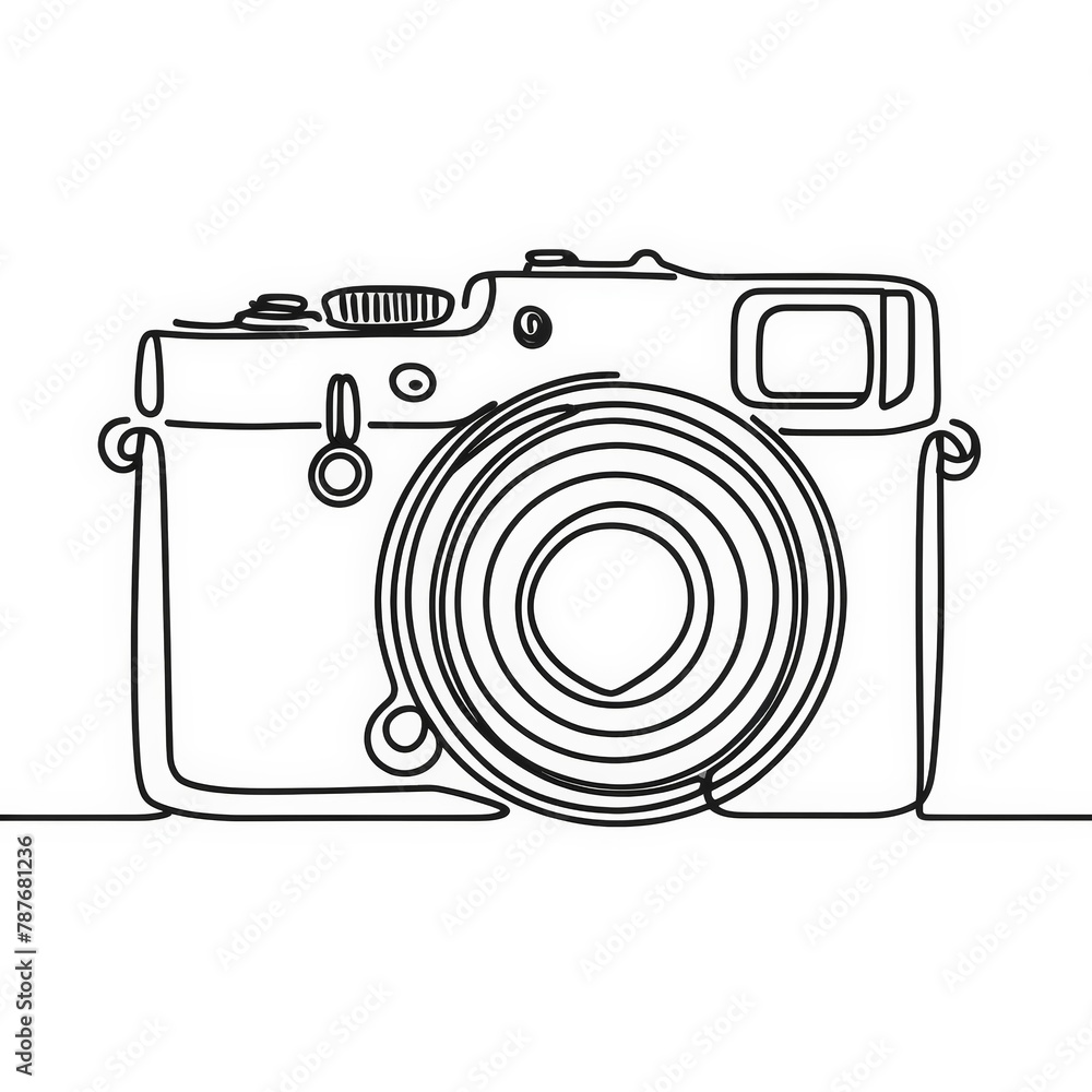 A minimalist line drawing showcases a camera, highlighting its compact ...
