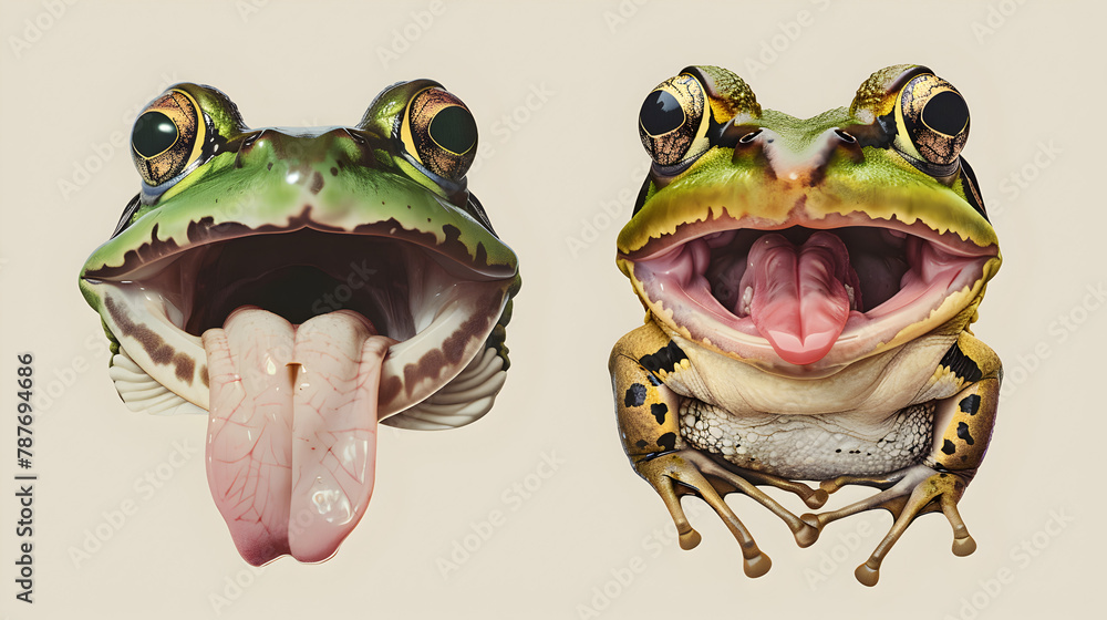 Human and frog detailed throat and mouth, brain, chest organ organs ...