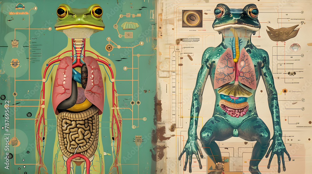 Human and frog detailed internal organs anatomy, internal organs ...