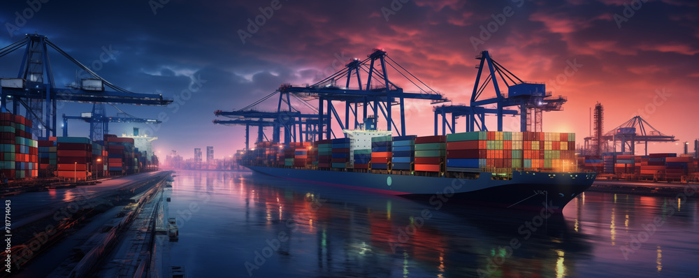 Aerial view of a cargo container ship. Take seaport cargo terminal ...