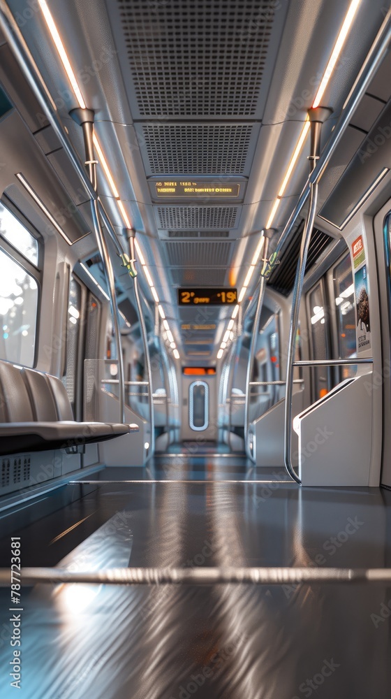 Transit train interior with advertising mock-ups inside Stock ...