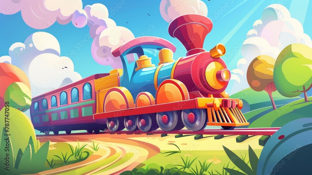 Illustrative depiction of a colorful cartoon train, ideal for engaging ...