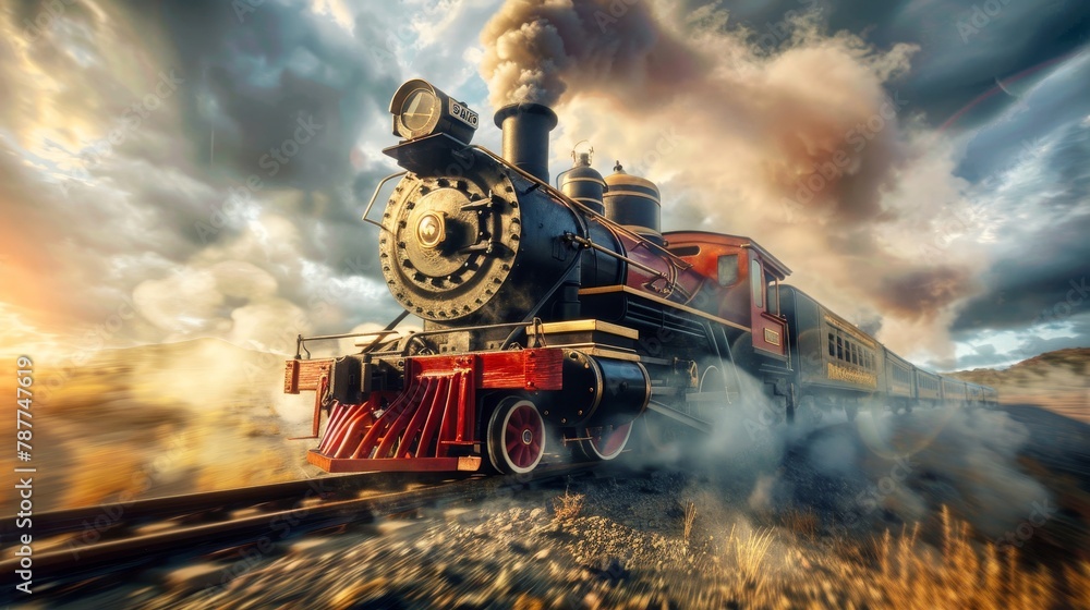 Dynamic image of an antique train in full steam, perfect for use in ...