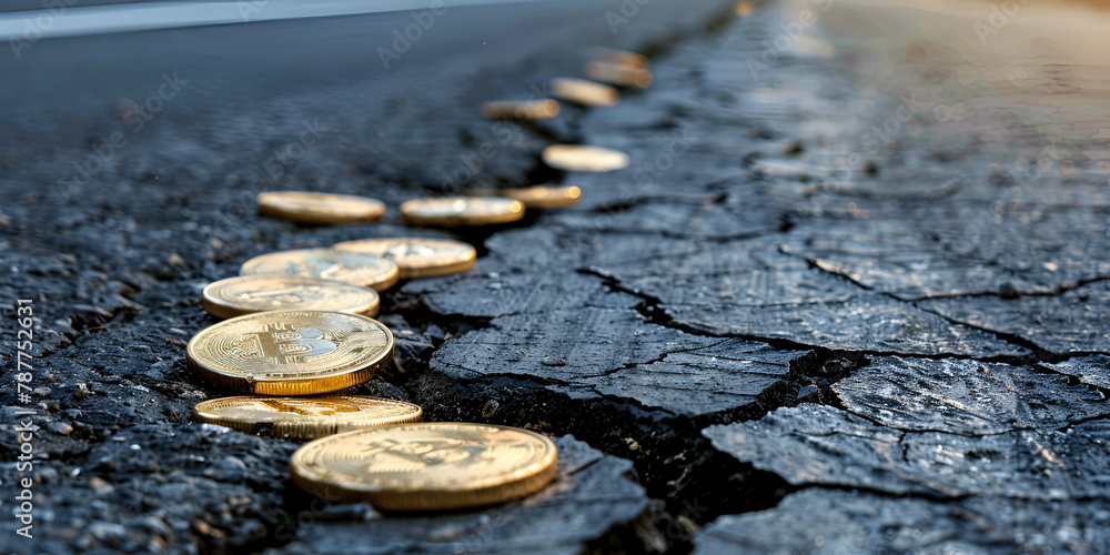 picture of gold coins depicting a damaged asphalt road Visualizing The ...
