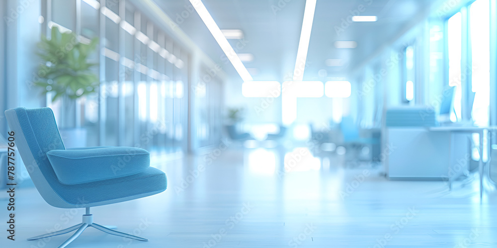 Abstract blur blue contemporary office interior blue background hazy ...