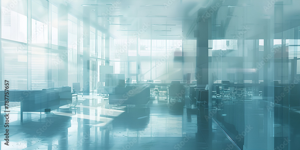 Abstract blur blue contemporary office interior blue background hazy ...