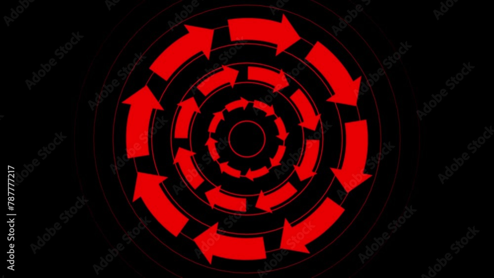 Recycling symbol or rotating cycle with radio waves on black screen ...