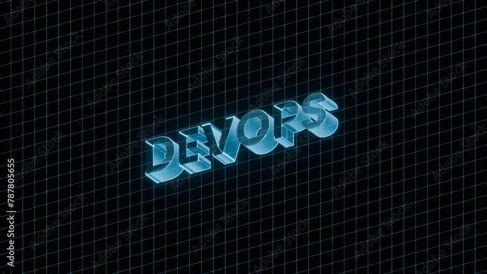 3D-rendered "DEVOPS" text emerges against a futuristic grid background ...