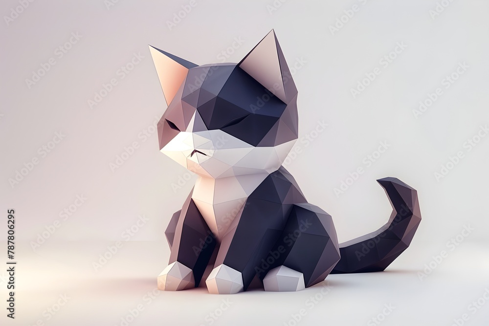 Elegant Geometric Cat Figurine in Monochrome Tones with Minimalist Low ...