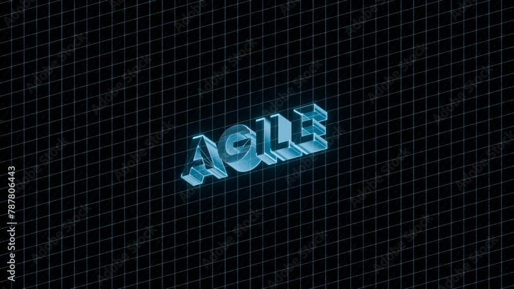 3D-rendered "AGILE" text emerges against a futuristic grid background ...