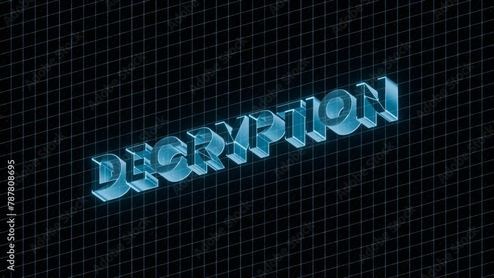 3D-rendered "DECRYPTION" text emerges against a futuristic grid ...