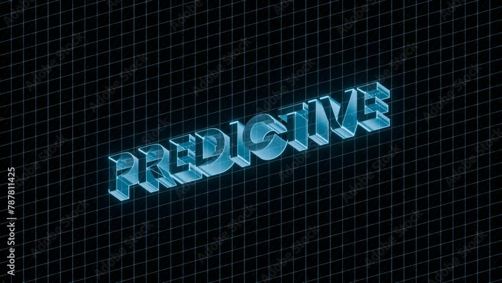 3D-rendered "PREDICTIVE" text emerges against a futuristic grid ...