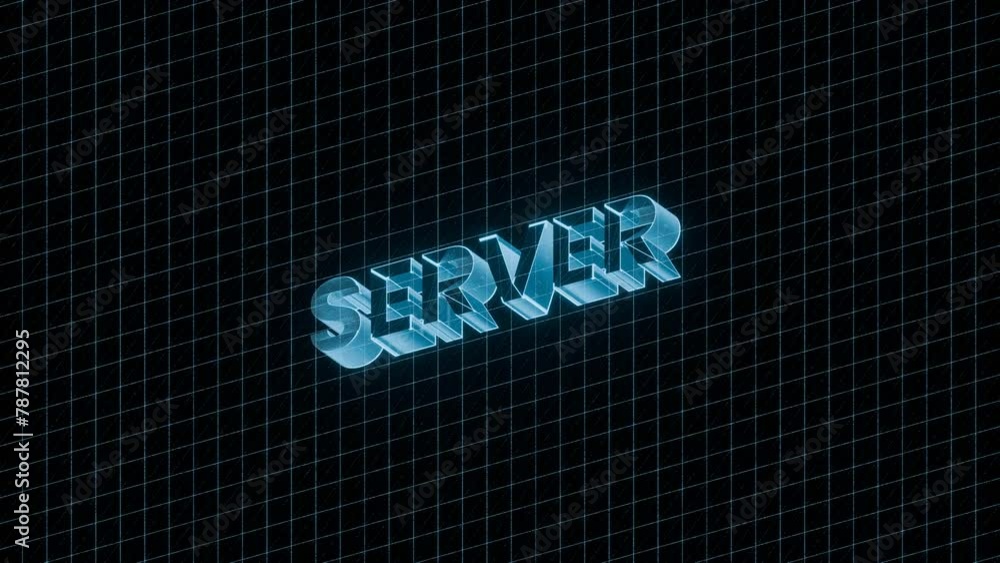 3D-rendered "SERVER" text emerges against a futuristic grid background ...