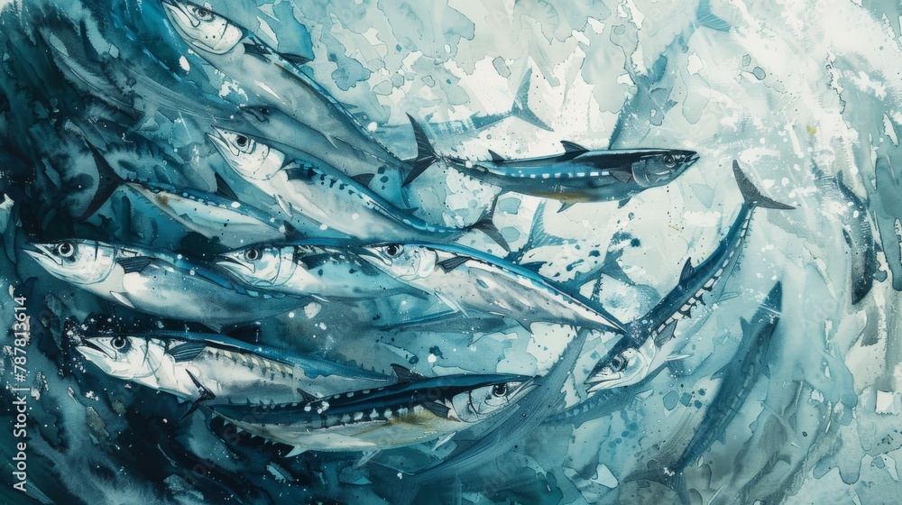 Mackerel has a forked tail and finely scaled skin. The body is silver ...