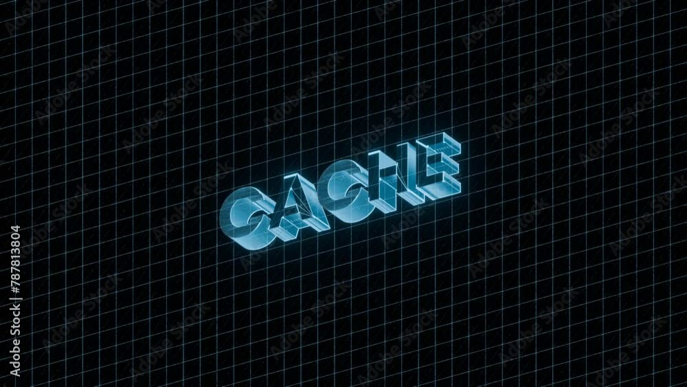 3D-rendered "CACHE" text emerges against a futuristic grid background ...