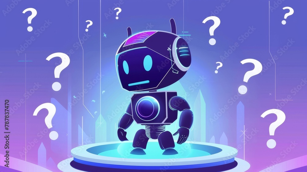 Intelligent chatbot with question marks, thoughtful AI bot for customer ... Intelligent chatbot with question marks, thoughtful AI bot for customer ...