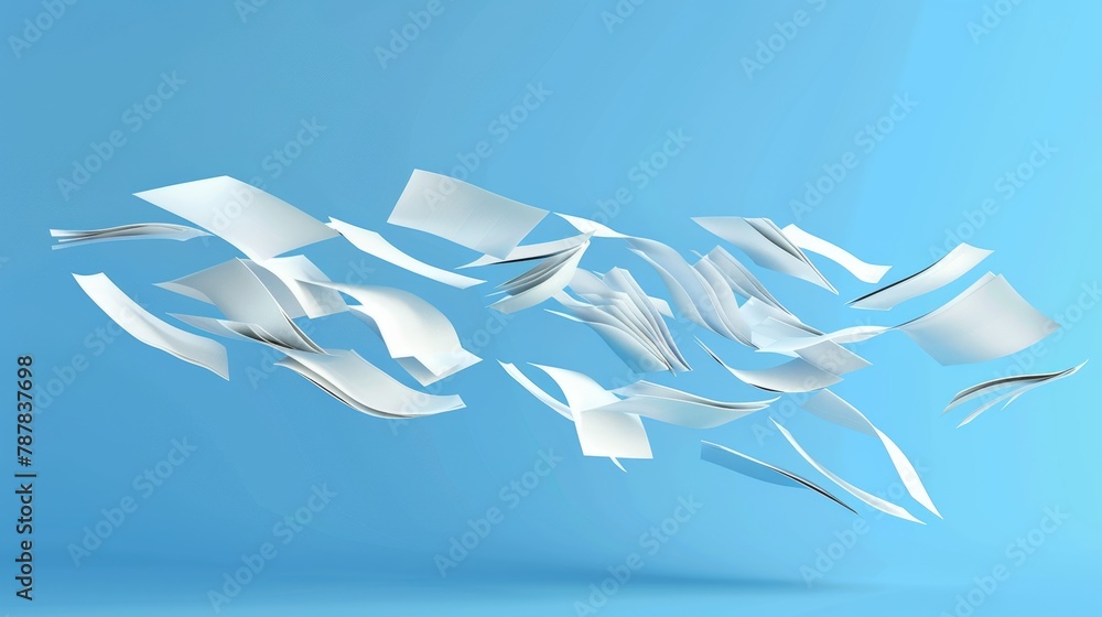 Flying white sheets of paper from a stack of documents. Modern ...