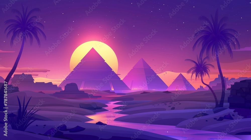 A cartoon modern representation of ancient Egyptian pyramids and the ...