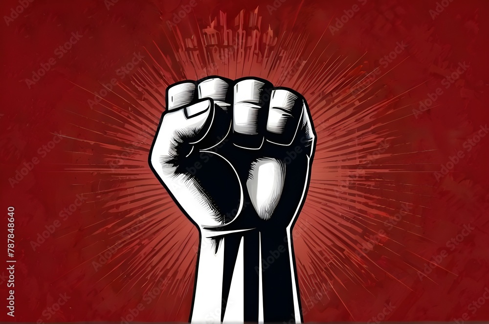 Raised fist hand symbol Background with copy space, Celebrate May 1st ...