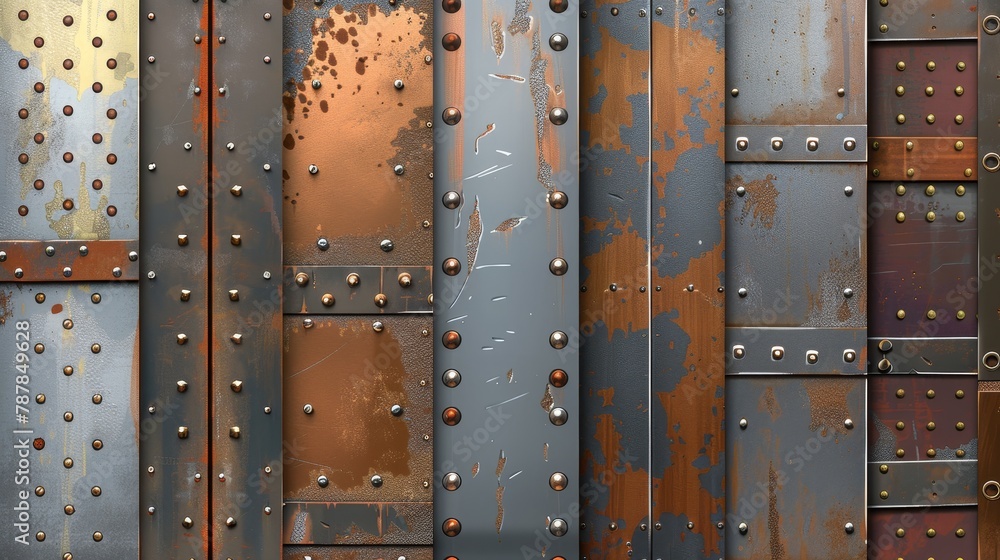The textures of the old steel sheets with screws are suitable for game ...