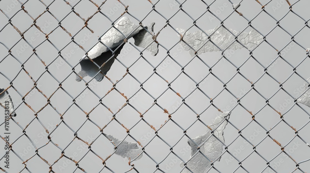 Fences made of broken wire, rabitz or chain link. Modern background of ...