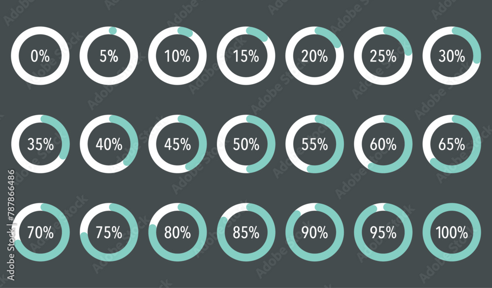 Set of green infographic percentage piecharts, segment of hole circle ...
