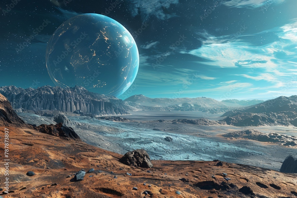 A terraforming project on a barren planet, with engineers transforming ...