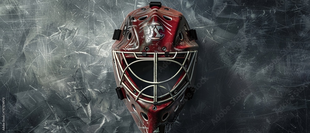An ice hockey goalie protection mask designed with a cursed dagger ...