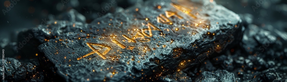 Dwarven Rune Stone, carved destiny, midnight, symbols of power and ...