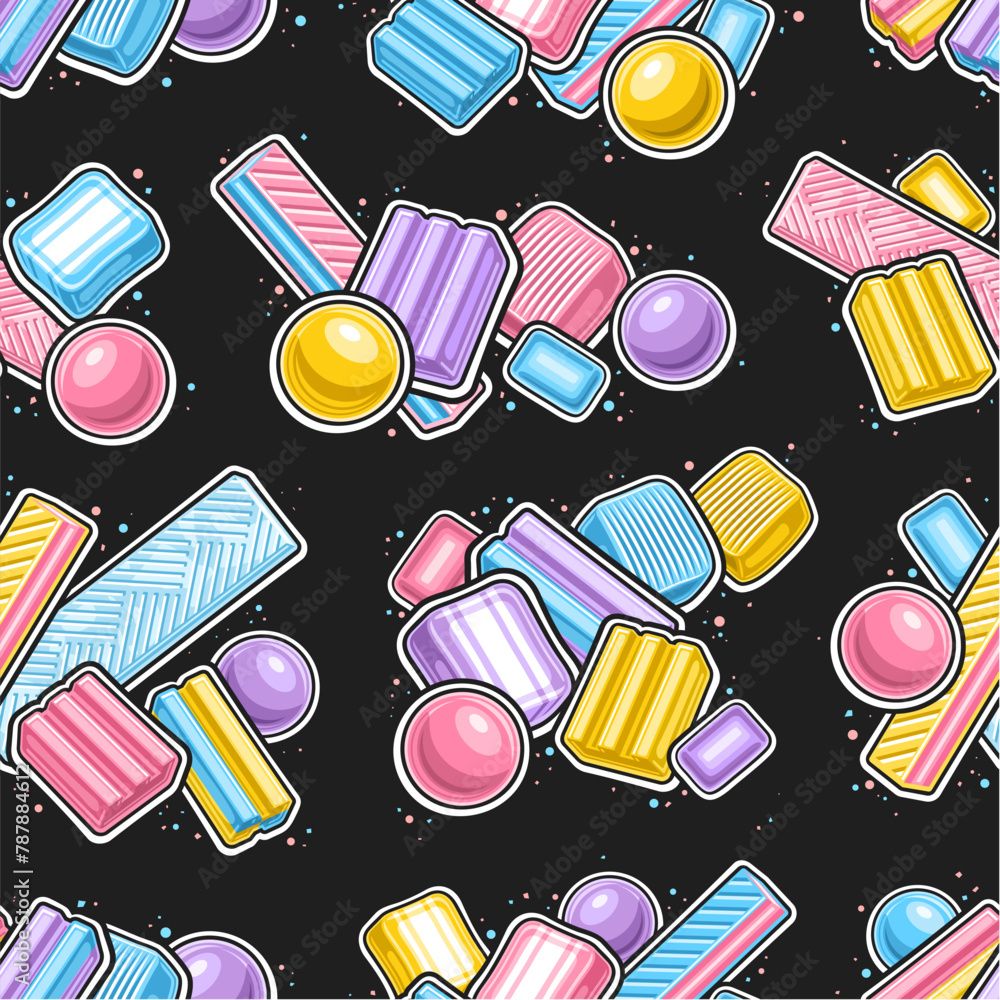 Vector Bubble Gum seamless pattern, repeat background with outline ...