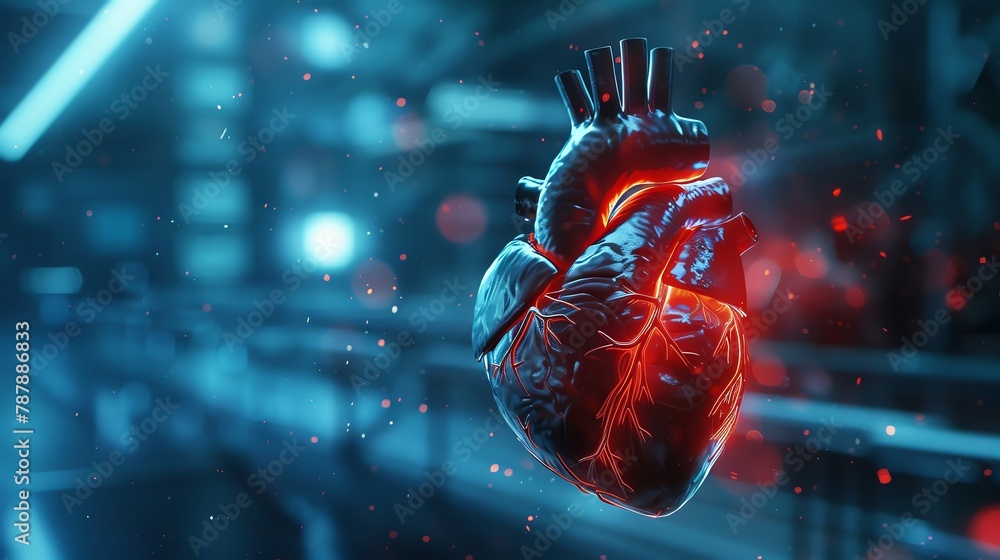 Human heart anatomy on cardiac hospital background , 3d render ...