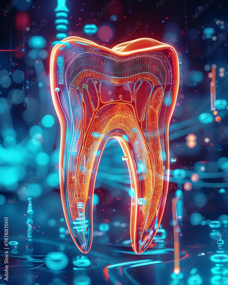 Human tooth cross section anatomy on scientific background, futuristic ...
