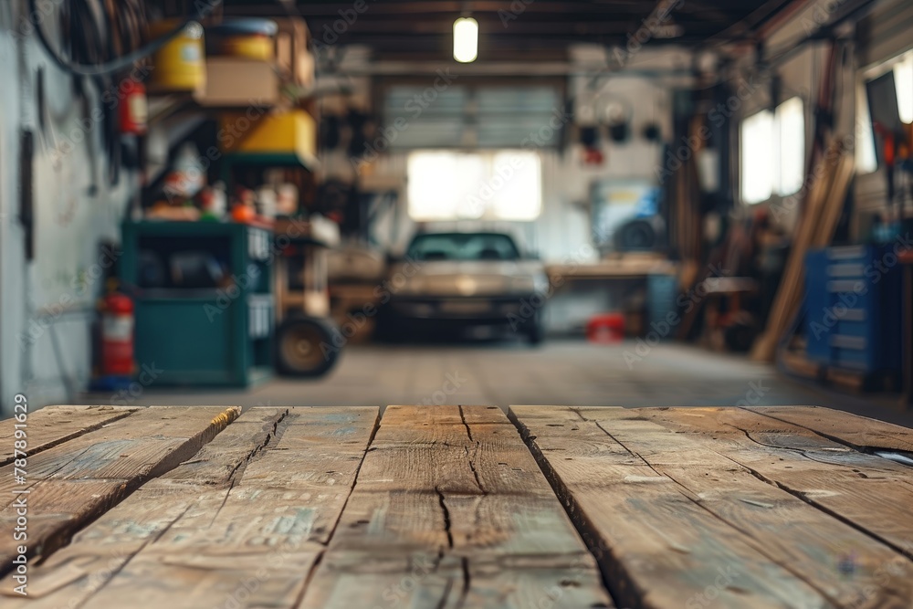 Obscure old garage interior for car service product advertising Stock ...