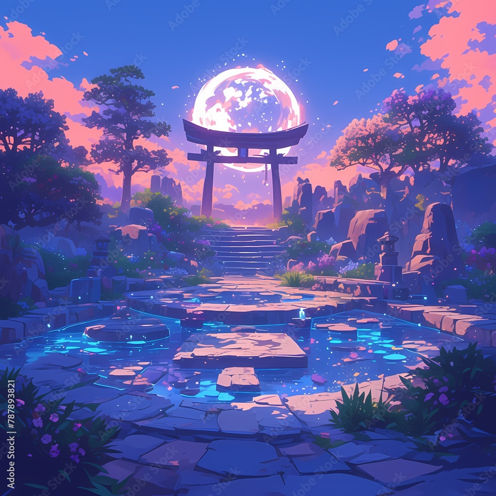 Ethereal Japanese Temple & Moonlight Pathway - 4K Wallpaper Stock ...