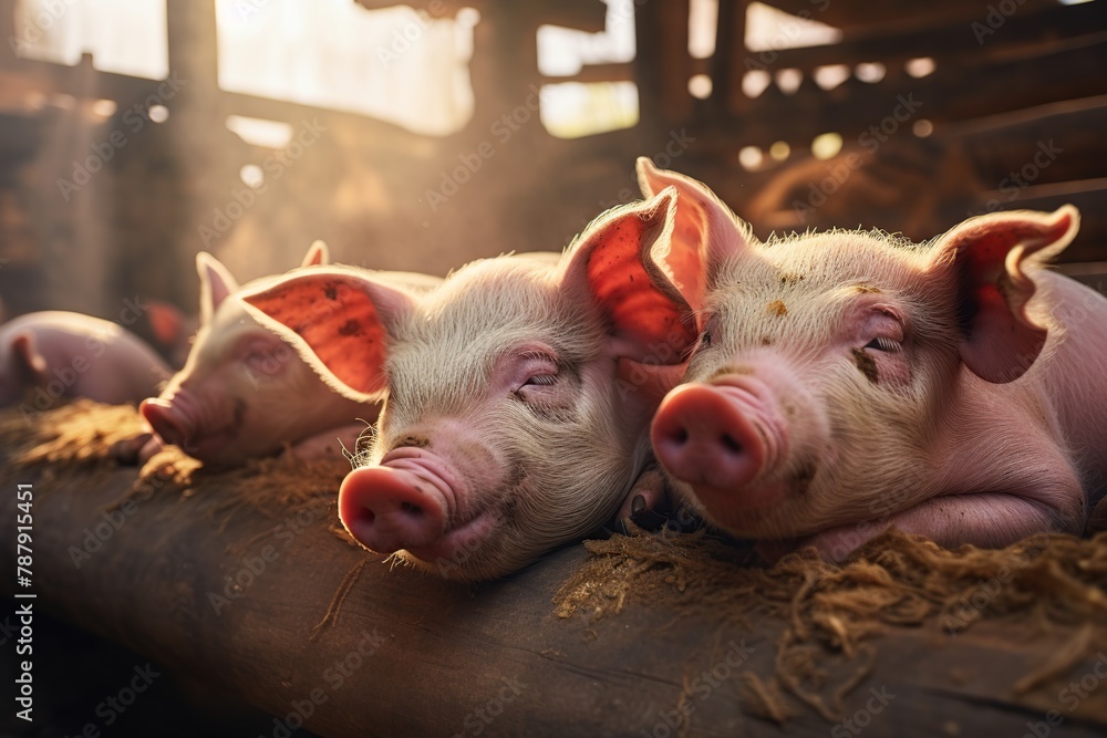 Two piglets lying on the farm. Piglet on a farm. Stock Illustration ...