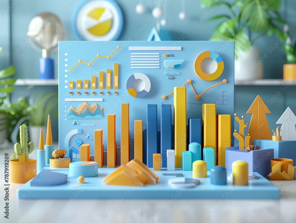 3D animated infographic showing educational stats growth, engaging and ...
